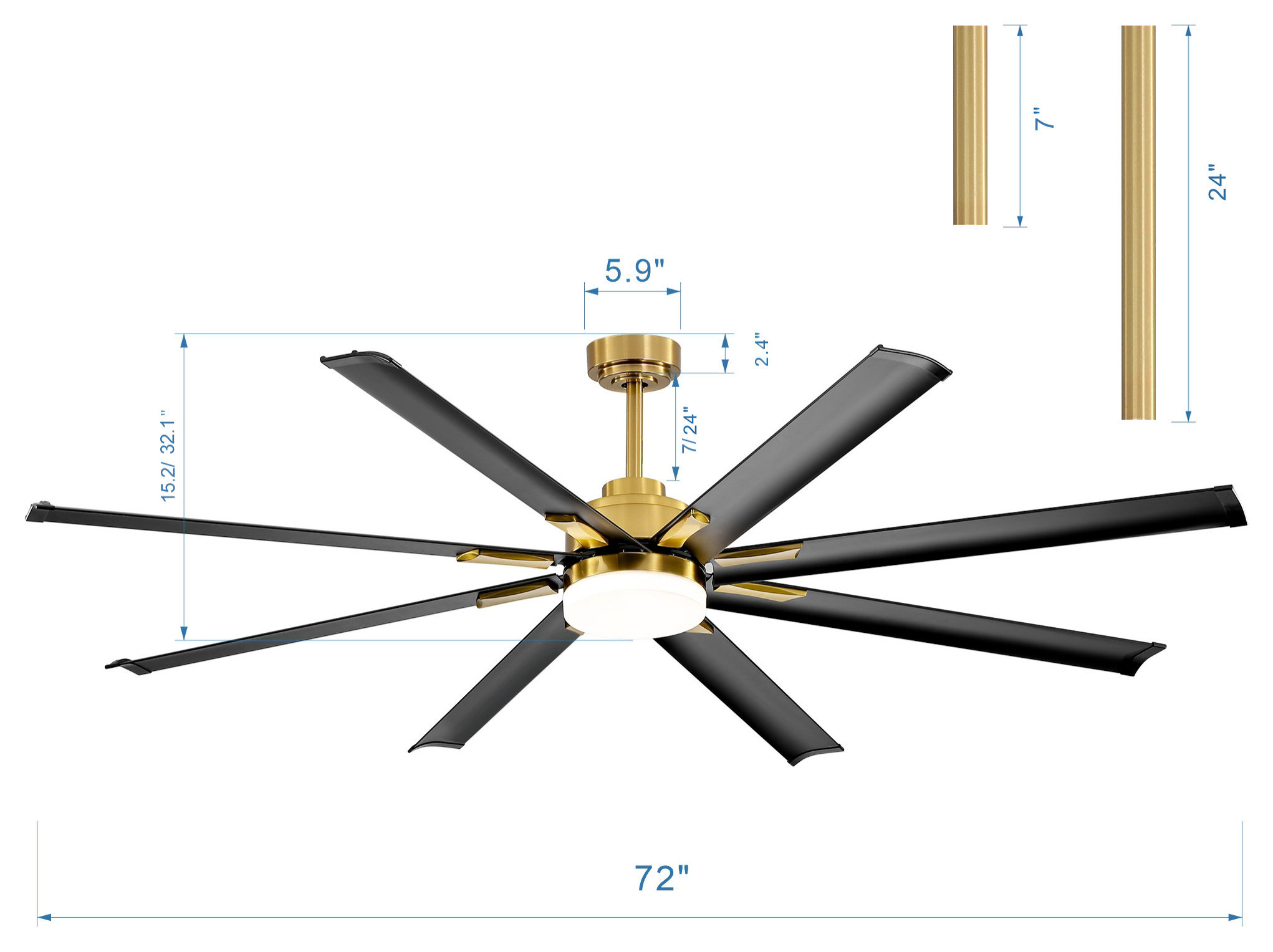 72" Indoor/Covered Outdoor 8-Blade LED Large Commercial Ceiling Fan ...