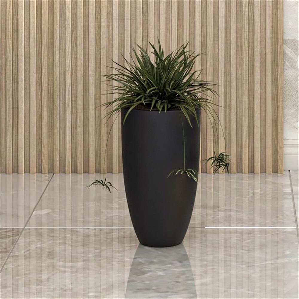 LeisureMod Crete Fiberstone Tapered Round Planter 16 Inch Height in ...