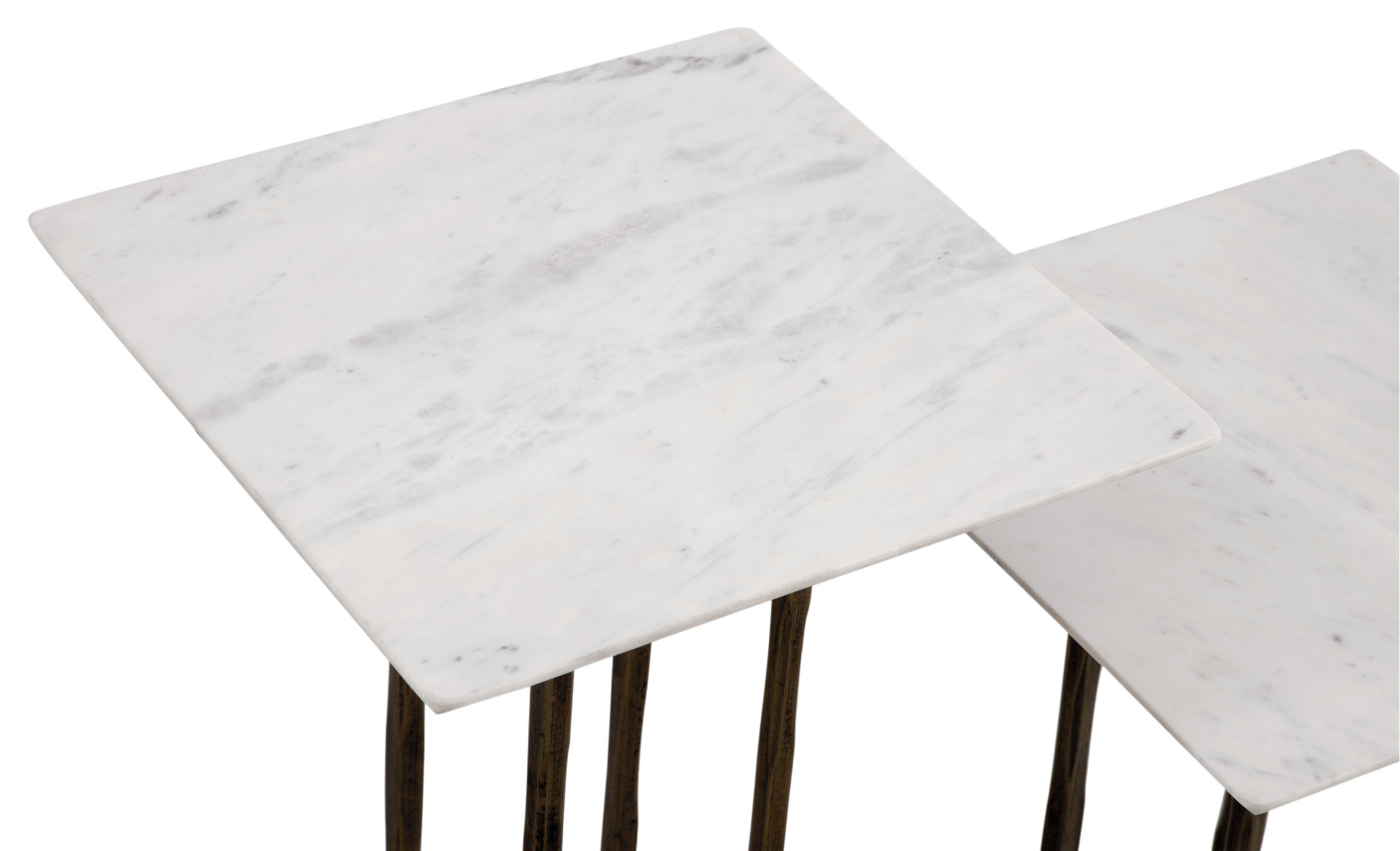 Xavier Accent Table - Set of 2 - Antique Brass/White Marble ...