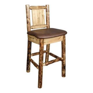 Montana Woodworks Glacier Country 30" Wood Barstool with Engraved Bronc ...
