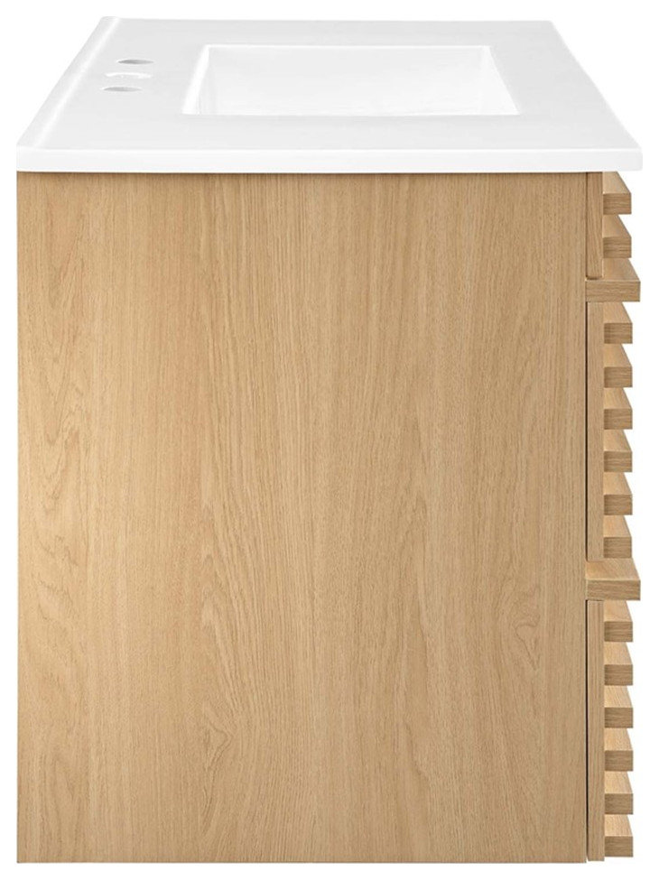 Modway Render 36" MDF Wood Wall-Mount Bathroom Vanity in Oak/White ...