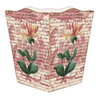 Pink and White Flower on Rose Toile Wastepaper Basket - Traditional ...
