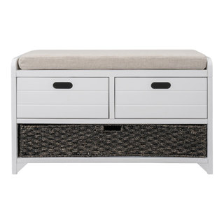 Storage Bench With Removable Basket and 2 Drawers, Shoe Bench ...