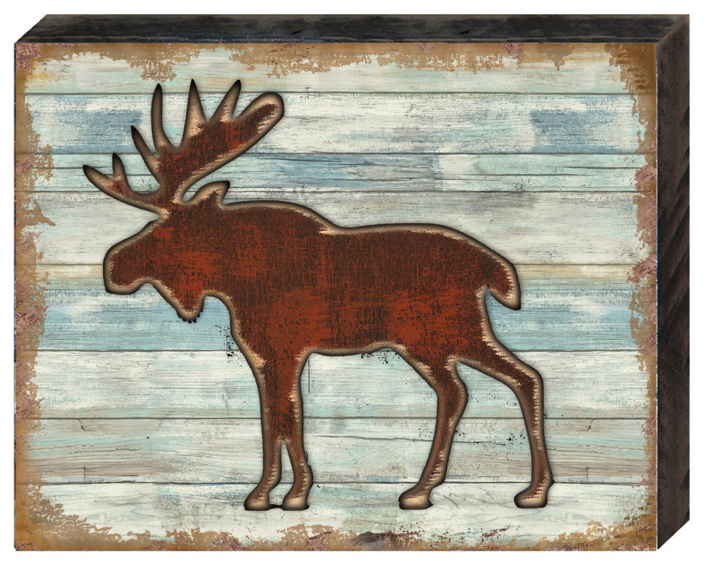 Rustic Moose Wooden Block, 12 x 9 - Rustic - Wall Accents - by G ...
