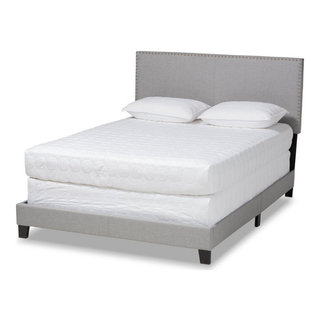Baxton Studio Ramon Full Size Gray Linen Panel Bed with Nailhead Trim ...