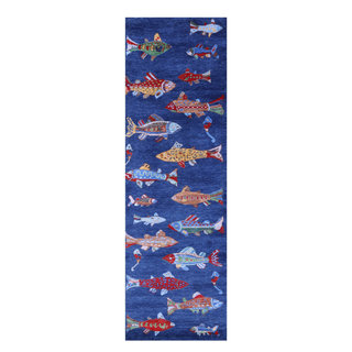 2' 7" X 8' 0" Runner Gabbeh Fish Design Handmade Wool Rug - Q15517, 2 ...