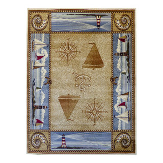 Angie Collection Beige Nautical Themed Rectangle 3' x 5' Area Rug ...