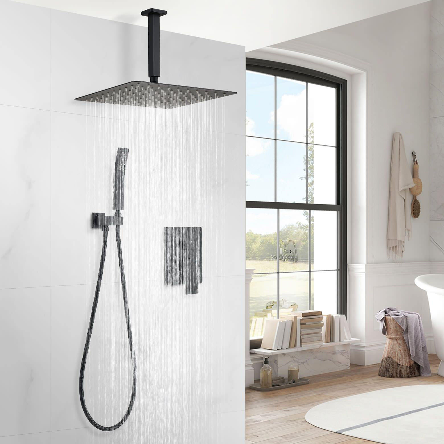 12" Square Rainfall Shower head and Handheld Shower Head Set ...