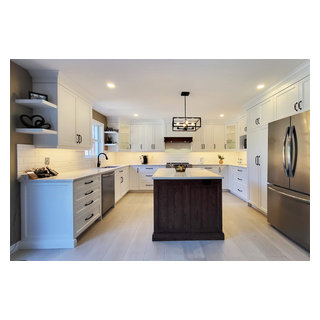 Elora White Kitchen with Dark Oak Island - Traditional - Kitchen ...
