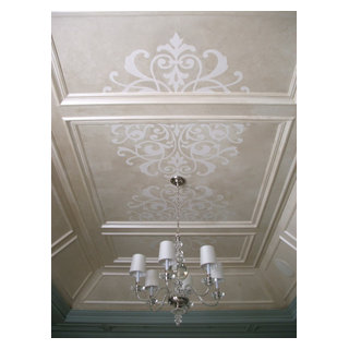Ceilings. Bedroom tented ceiling. Tone on tone design in pearl paint ...