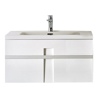 Mino White Wall Mounted Modern Single Bathroom Vanity, 36" - Modern ...