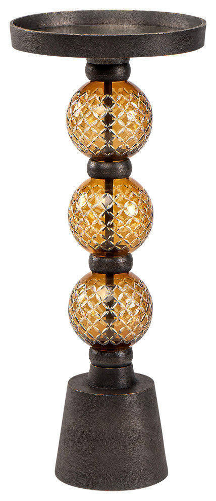 Metal, 23" Orb Side Table, Mirror Top, Gold/Black, 10x10x23 ...