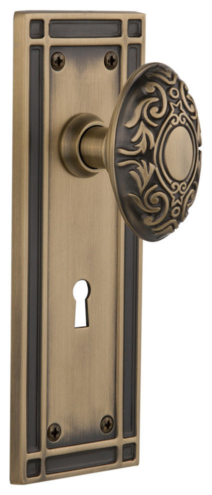 Mission Plate With Victorian Knob, Antique Brass, 2.38" Backset ...