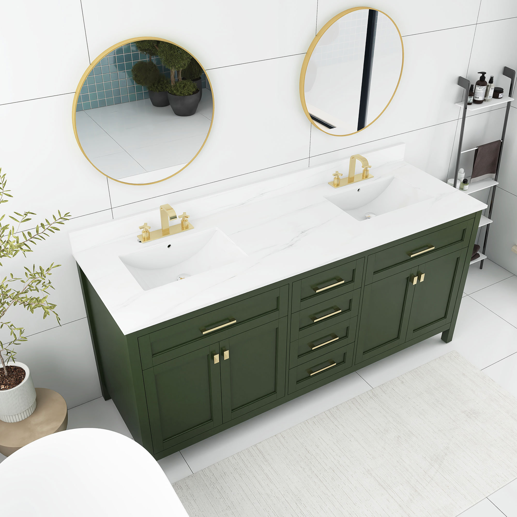 Plywood Freestanding Bath Vanity Set, Drawer and Ceramic Sink, 72 Inch ...