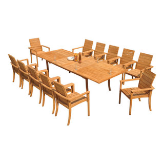 13-Piece Outdoor Teak Dining Set: 117" Rectangle Table, 12 Alps ...