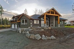 grey exterior cedar trim and white windows
