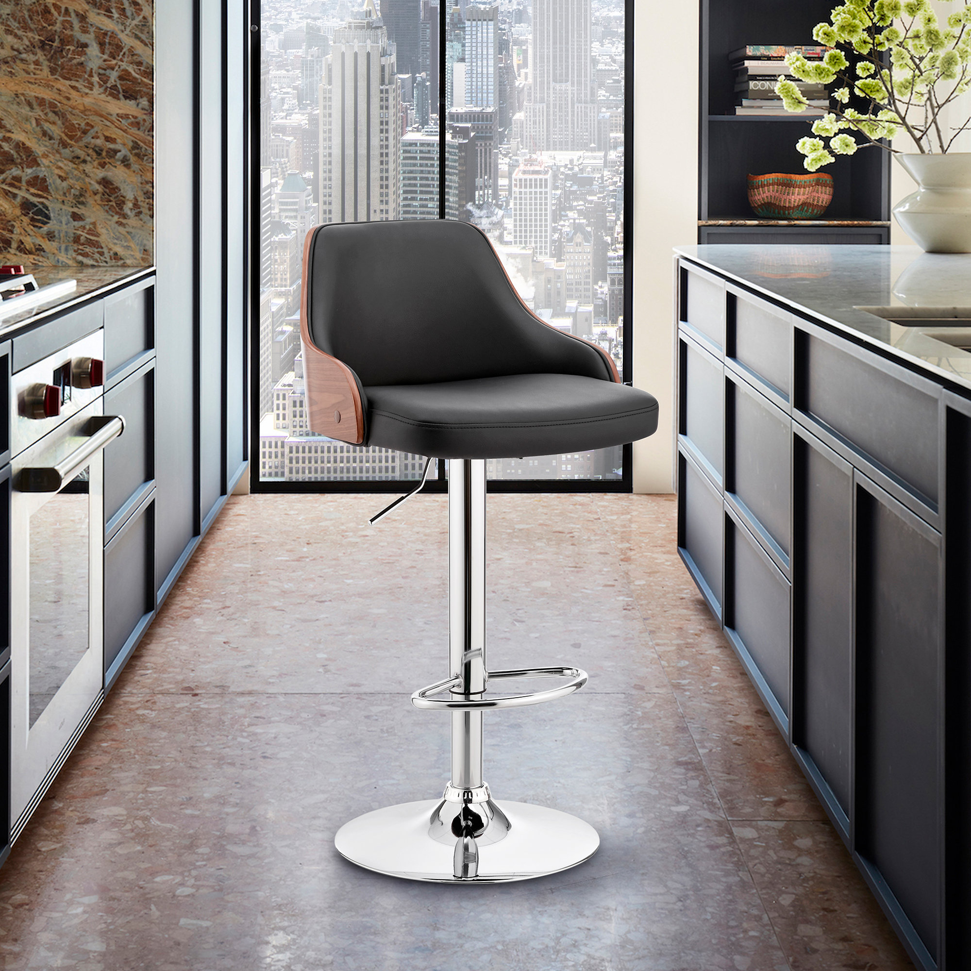 Asher Adjustable Faux Leather and Metal Bar Stool - Contemporary - Bar Stools And Counter Stools ...
