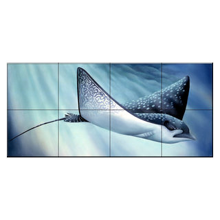 Tile Mural, Leopard Ray by Laura Regan, 17" x 8.5" (8 Tiles) - Beach ...