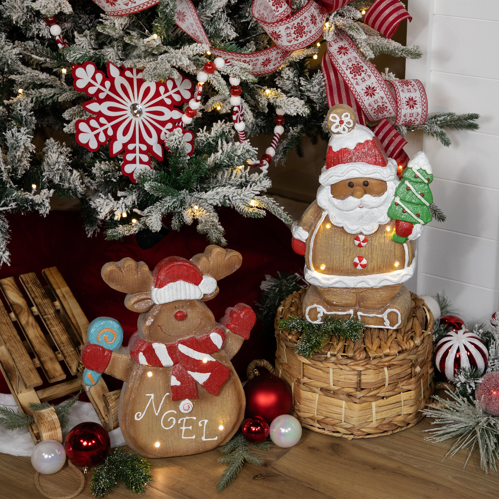 16" Lighted Gingerbread Santa With Christmas Tree Tabletop Figurine ...