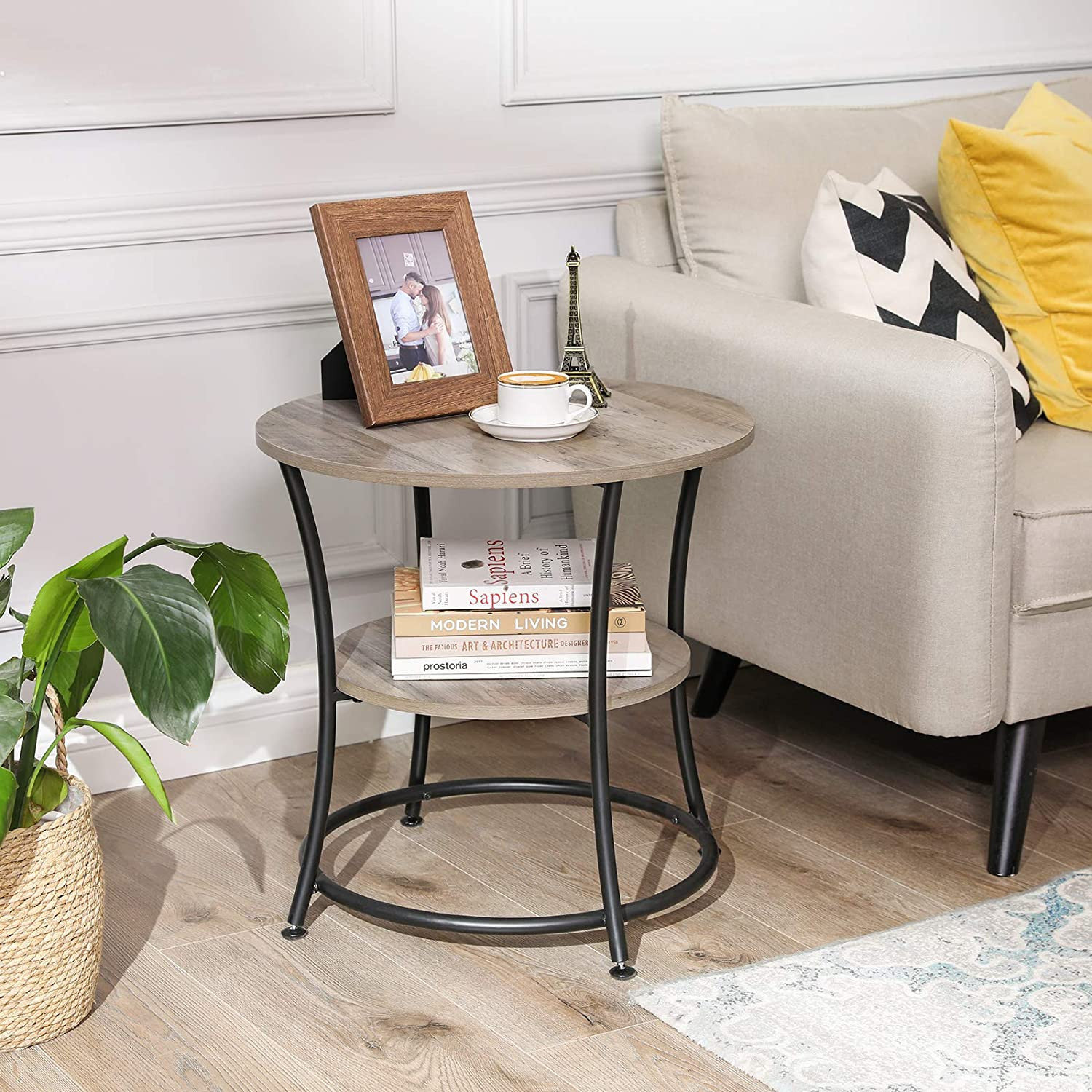 Round End Table with 2 Shelves for Living Room - Industrial - Coffee ...