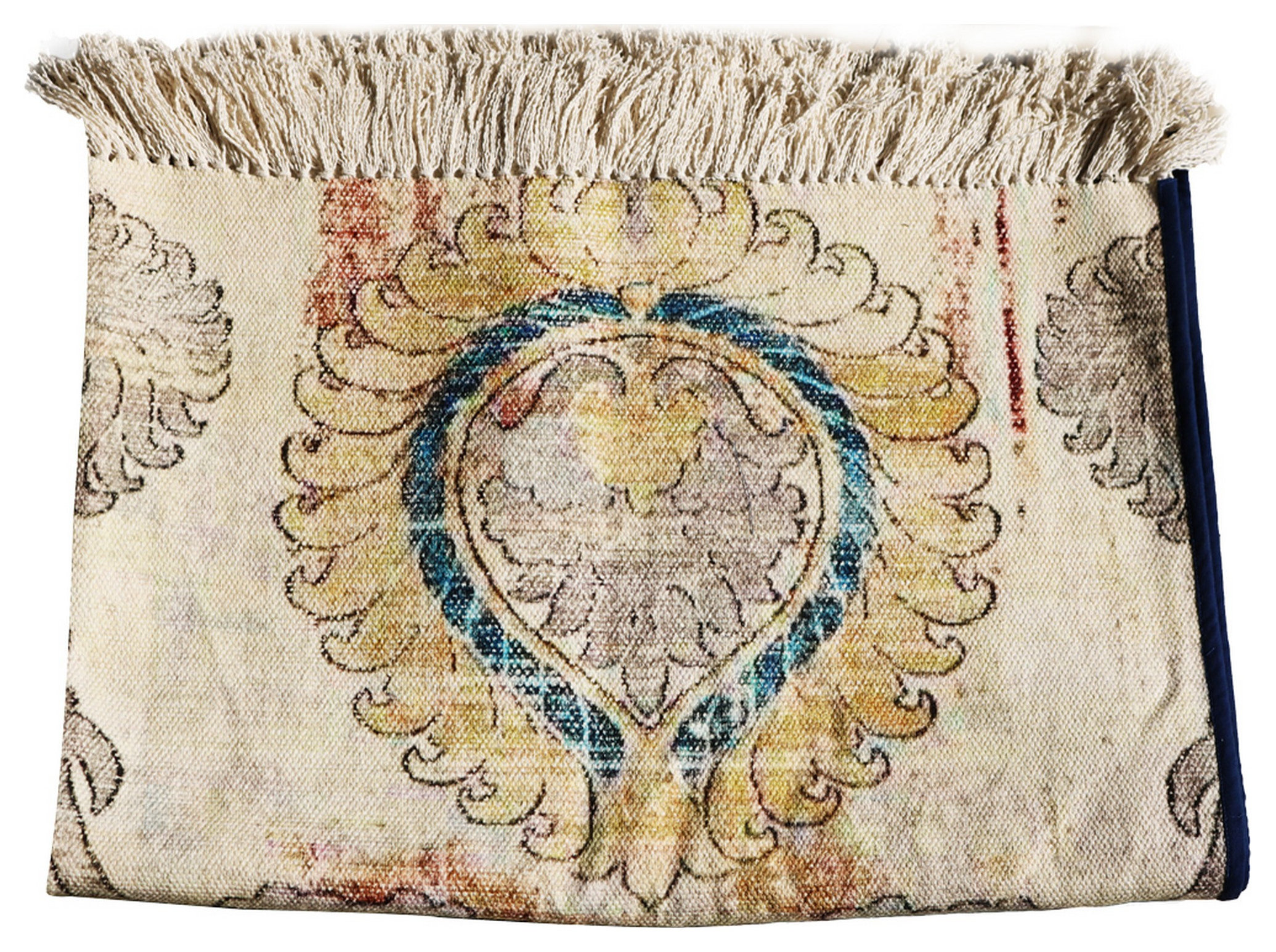 Cotton Dhurrie Rug with Fringes and Scrolled Floral Print, Multicolor ...