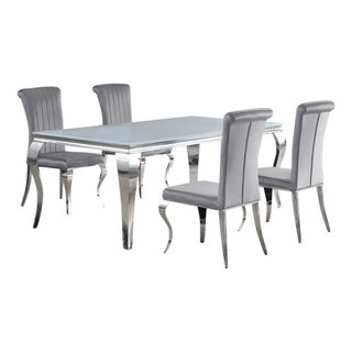 Carone 5-piece 81" Rectangular Dining Set Grey and Chrome Dining Table Grey - Traditional ...