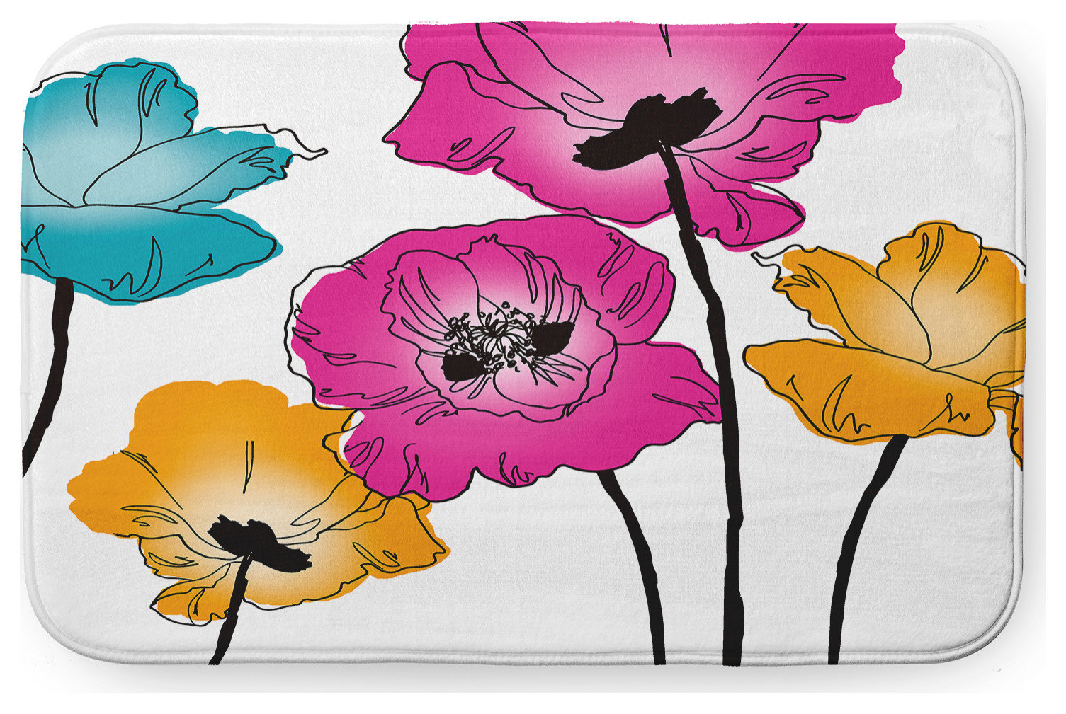 24" x 17" Popping Poppies Bathmat, Blue, 24" x 17" - Contemporary ...