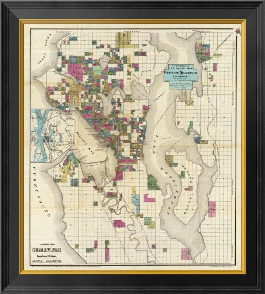 "City of Seattle and Environs, 1890" by O.P. Anderson, 18x20", 23"x1.5 ...