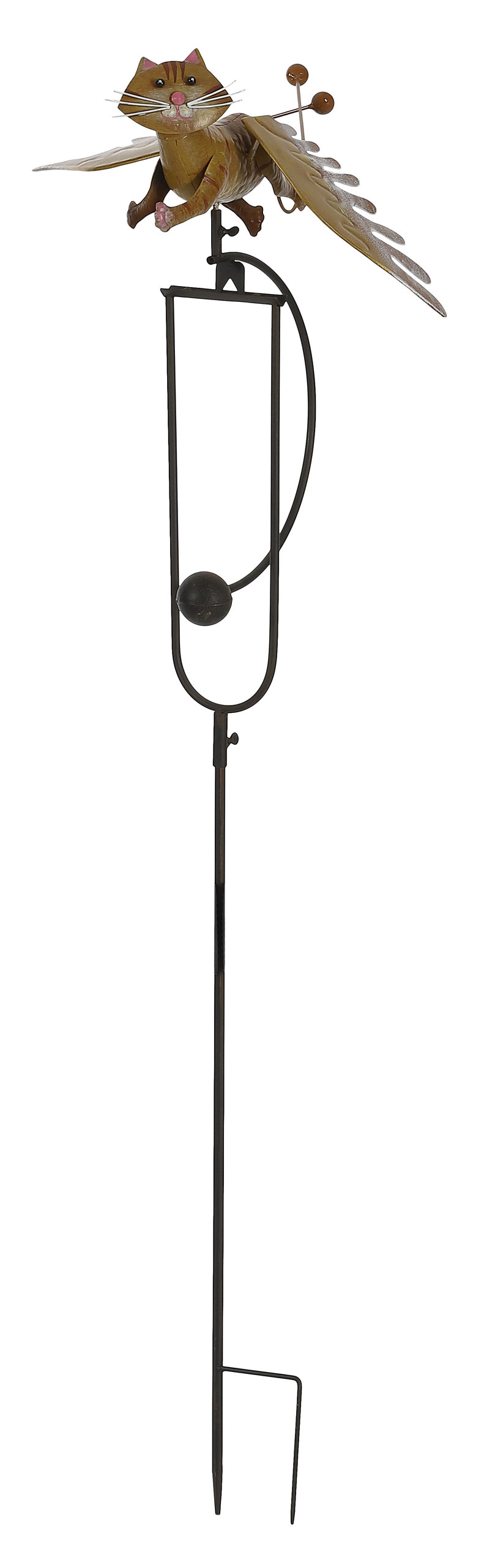 Flying Rustic Cat Rocker Balancing Outdoor Garden Stake Wind Sculpture ...