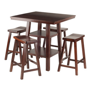 Orlando 5-Piece Set High Table, 2-Shelf With 4 Saddle Seat Stools ...