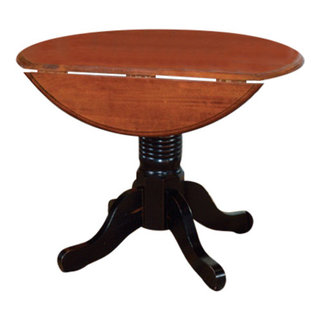 British Isles 26" - 42" Round Double Drop-Leaf Dining Table, Oak-Black ...