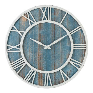 18" Coastal Wall Clock - Metal & Solid Wood Noiseless Weathered - Beach ...