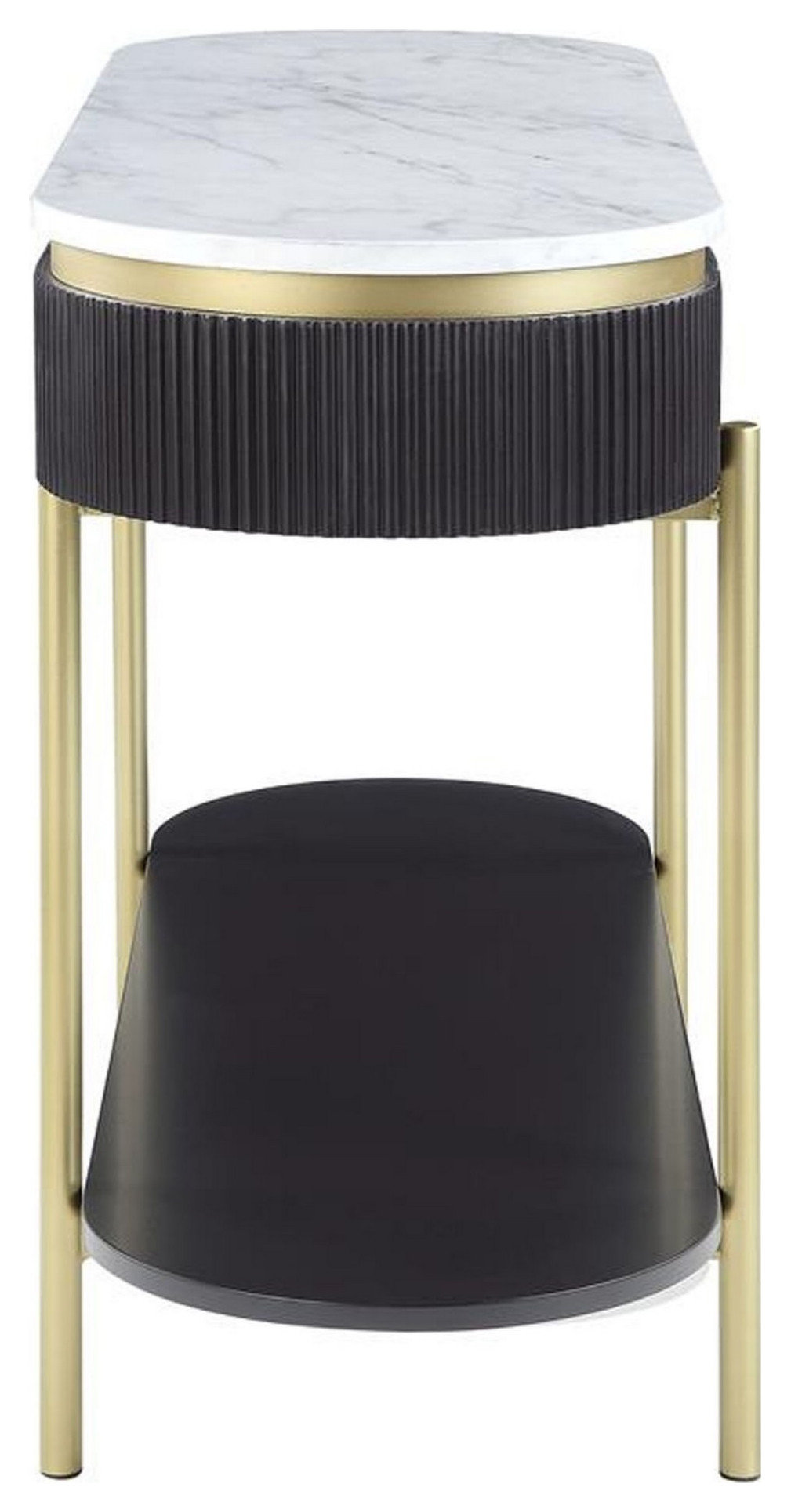 Ville 48 Inch Oblong Sofa Console Table, White Faux Marble Top, Reeded ...