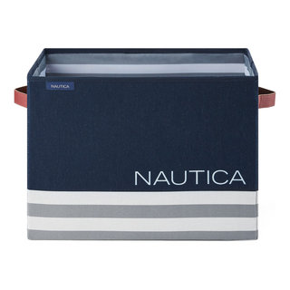 Nautica Folded Rectangle Bin, Navy Stripe - Beach Style - Storage Bins ...