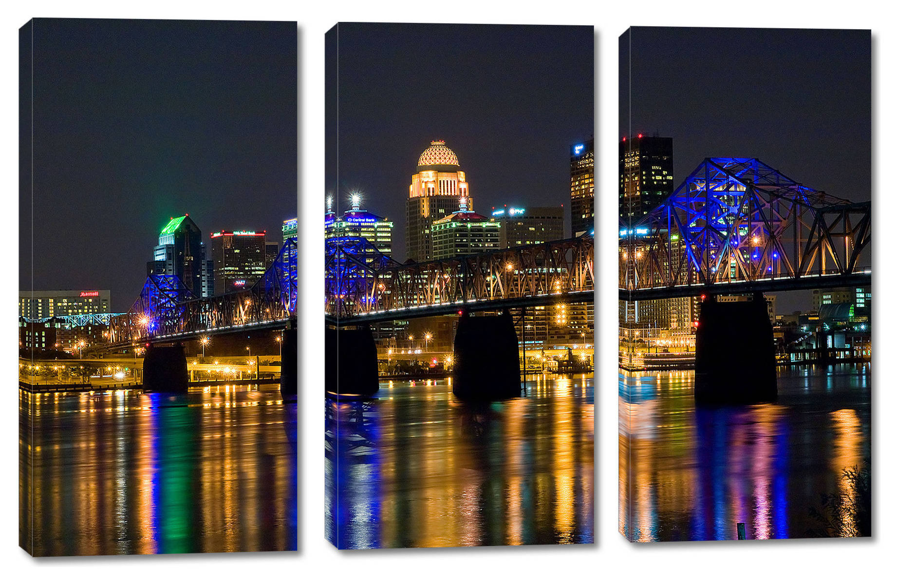 Louisville, Ky Skyline Canvas Print, 3 Panel Split, Triptych Wall Art ...