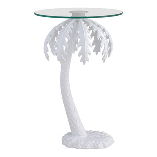 Vince Mid-Century Vintage Glass Top Metal Palm Tree End Table, 16 x 16 ...