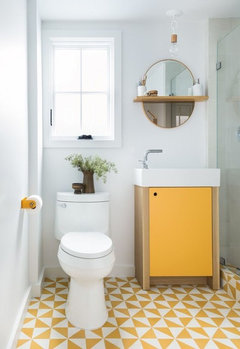 Bright yellow floor tiles and matching grout.... | Houzz UK