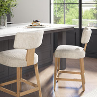 Louise 27" Split Back Upholstered Counter Stool, Set of 2, Travertine ...