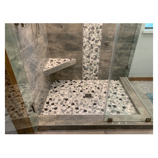 LOW PROFILE CURB, CUSTOM PAN, CORNER BENCH - Transitional - Bathroom ...