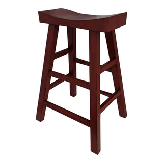 Elmwood Moon Stool With Oriental Red Finish - Asian - Bar Stools And ...