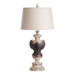 Shield Cast 36" Table Lamp With Linen Tapered Drum Shade, Gray - French ...