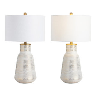 Trinity 28" Urn Table Lamp Set With Linen Drum Shade, White - Farmhouse ...