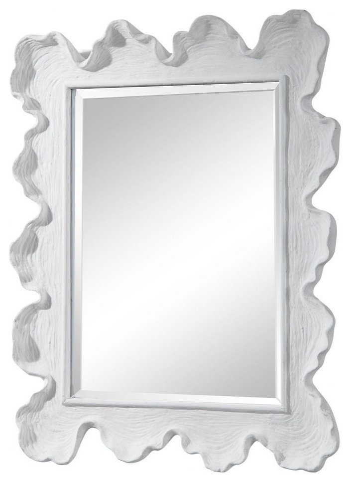 Coastal Coral Rectangular Mirror in Matte White Finish Waves and ...