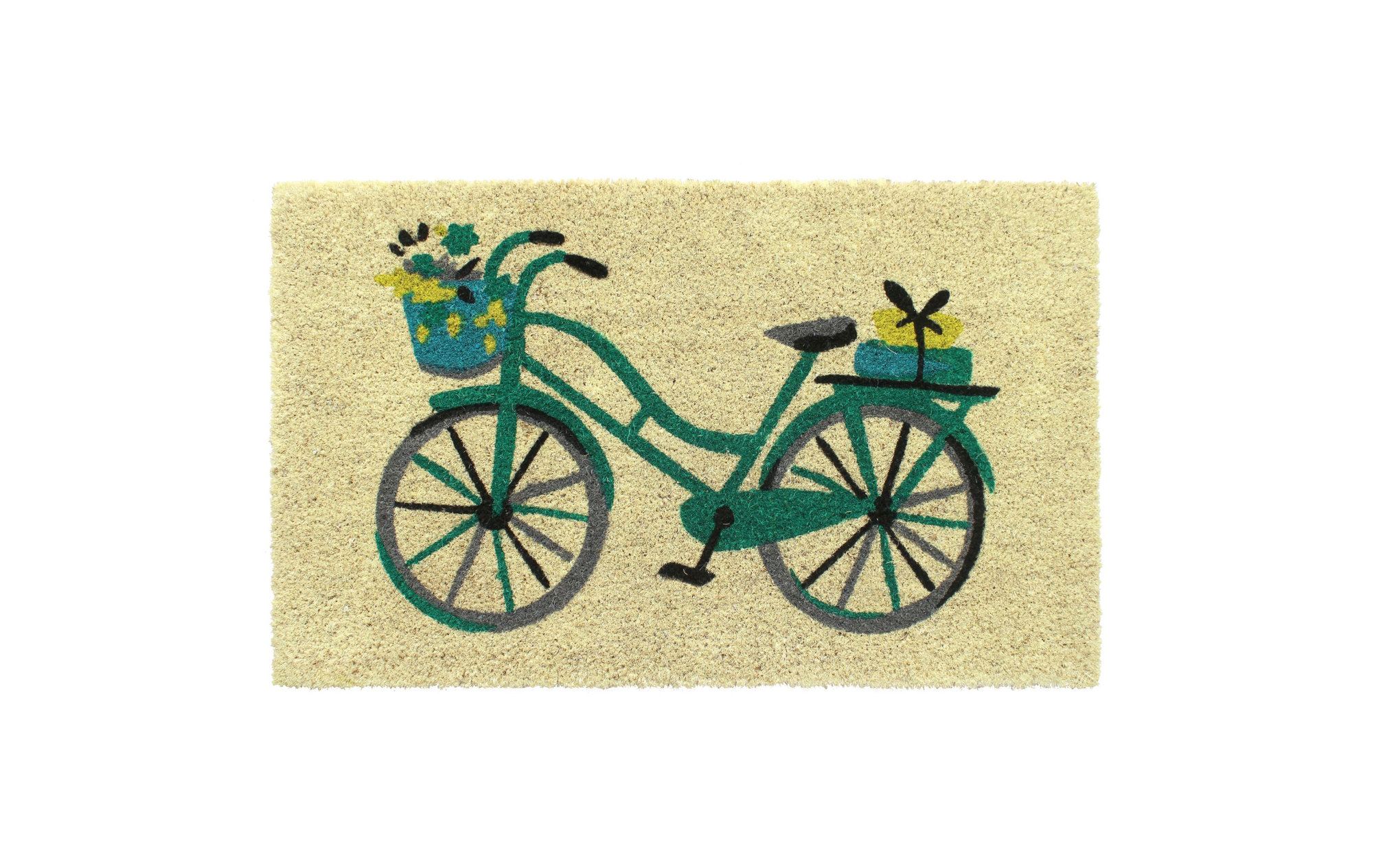 Blue Machine Tufted Floral Basket Bike Coir Doormat, 18"x30", 18"x30 ...