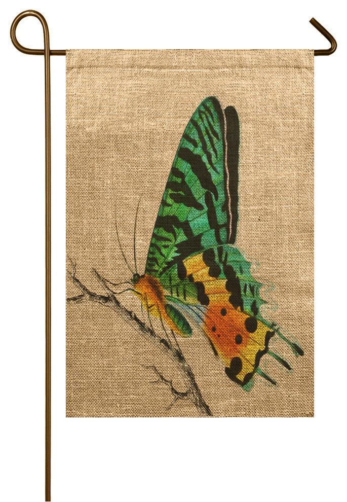 Butterfly Burlap Garden Flag, 12" W x 18" H - Contemporary - Flags And ...