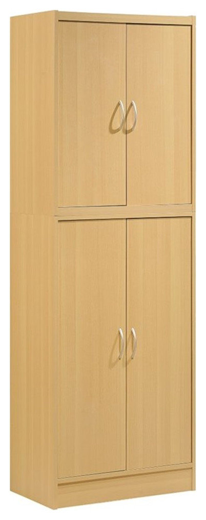 Pemberly Row 4-Door and 4-Shelf Contemporary Wood Kitchen Pantry in ...