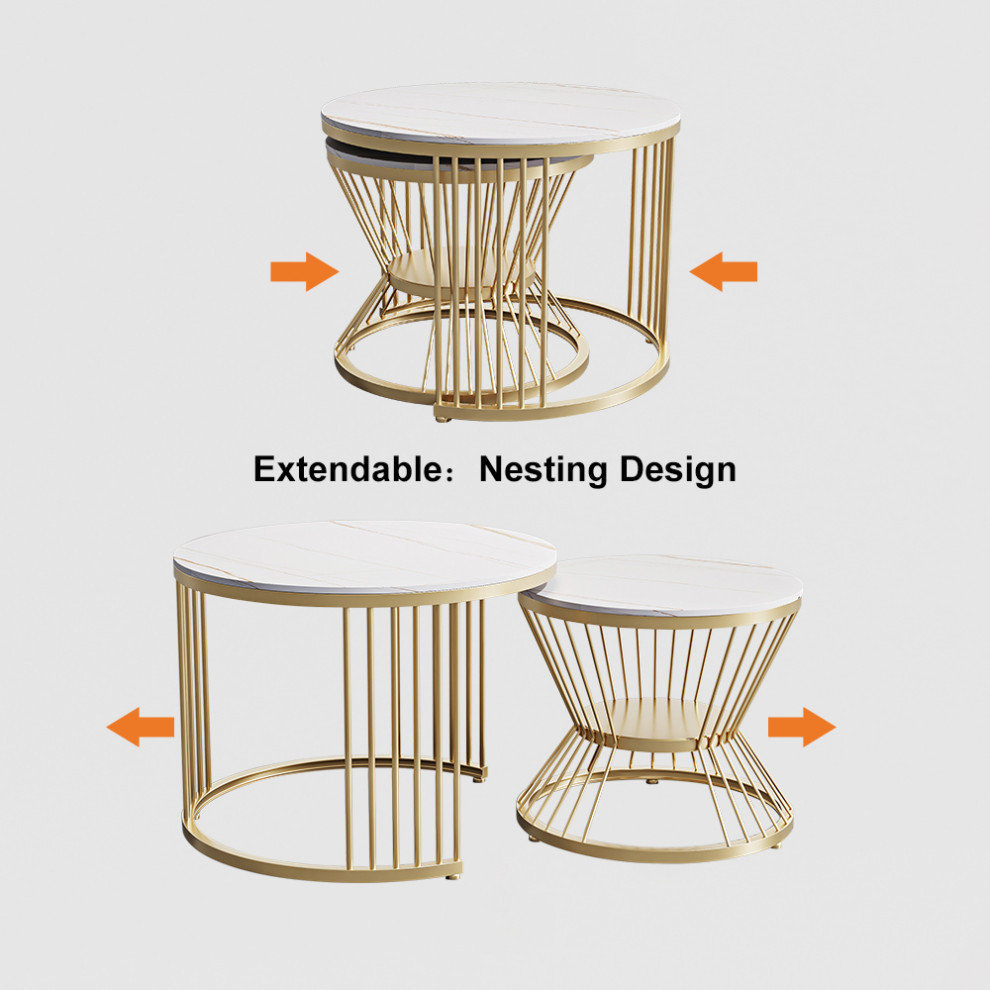 Modern White Nesting Coffee Tables Round Set of 2 With Stone Top ...