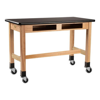 NPS 24x54" Solid Ash Wood Science Lab Table with Book Compartments ...