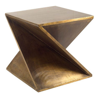 21" Brass Clad Distressed Wood Abstract End Table - Contemporary - Side ...