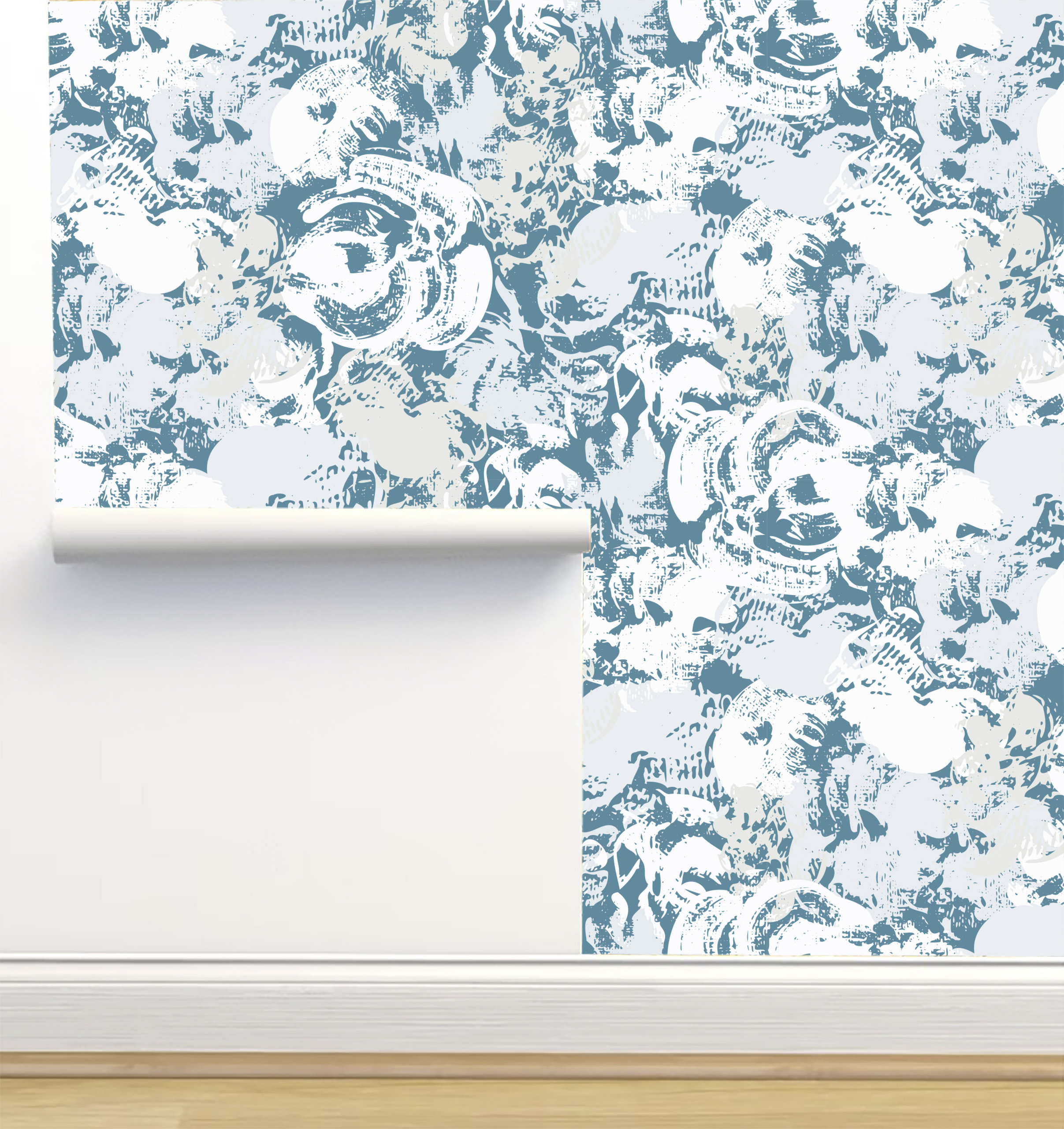 Brushy Flower Blue Wallpaper by Monor Designs, 24"x72" - Contemporary ...